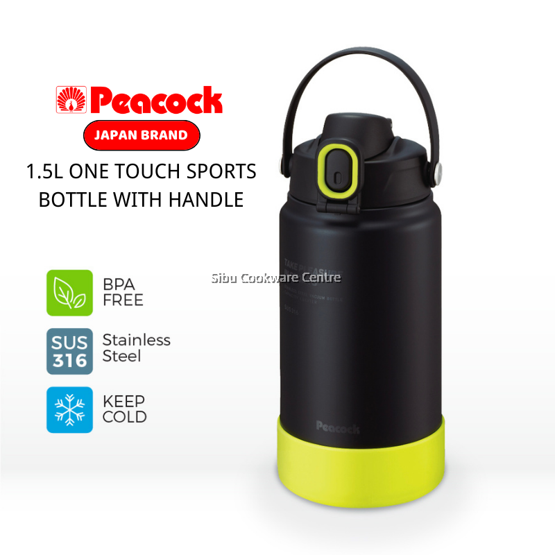 Peacock 1.5L One Touch Sports Bottle with Handle